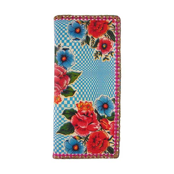 Mlavi Mexican oilcloth style flower print vegan large flat wallet ...